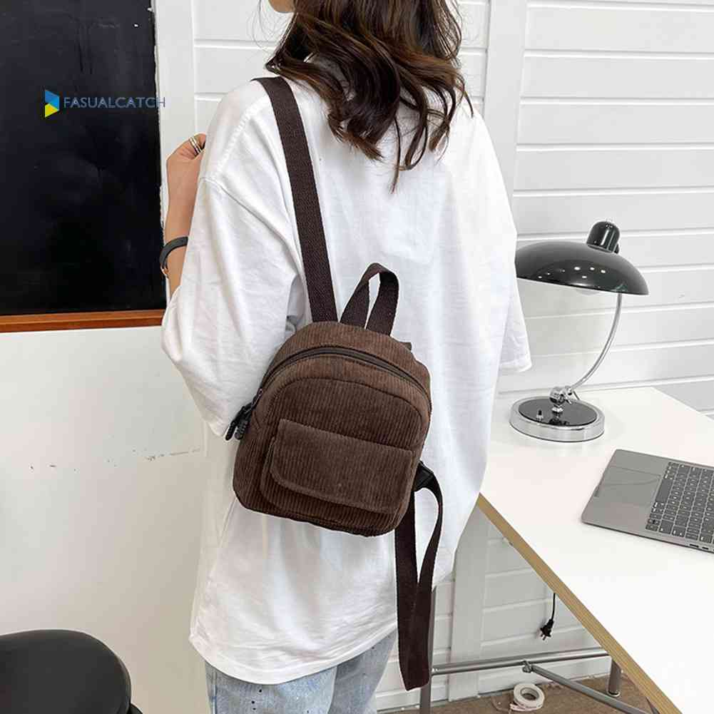 Women Mini Backpack Corduroy Student Girls Bookbags Retro Travel ...