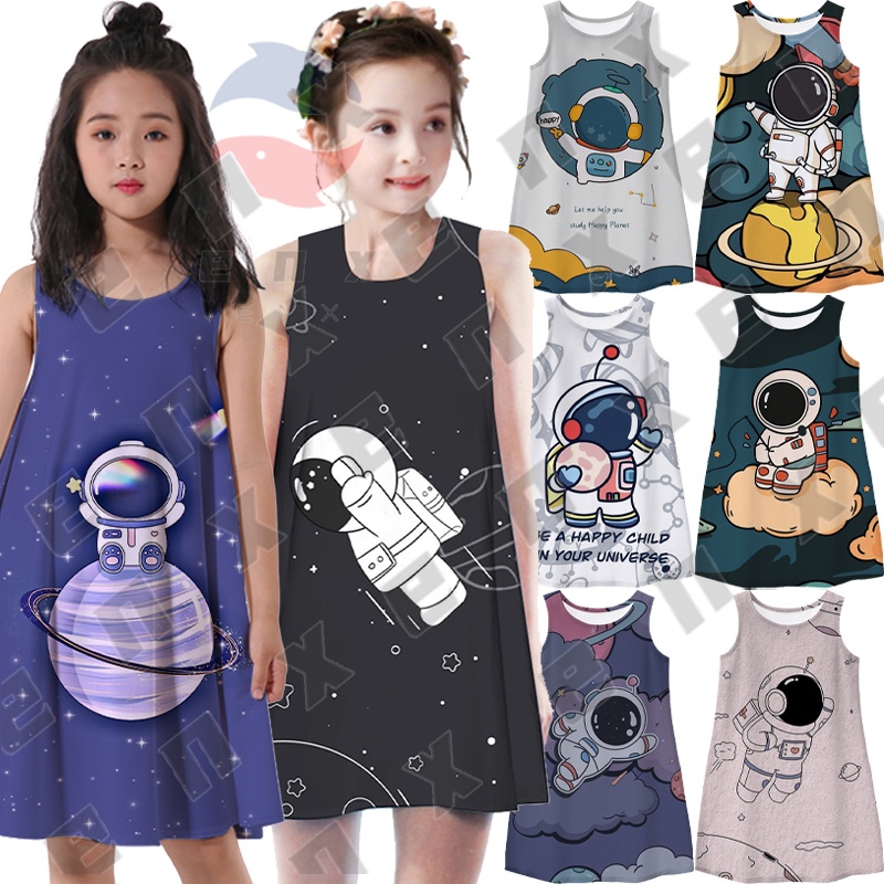 3-13 Years Old Space Astronaut NASA Planet Girl Cartoon Cute Dress Baby ...