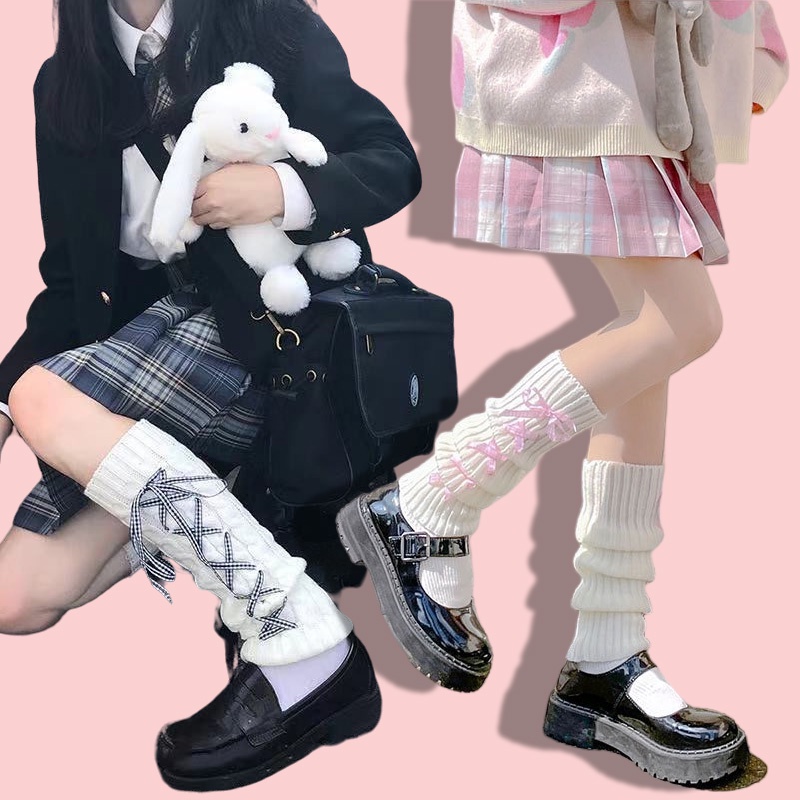 White Leg Warmers With Tie Japanese Jk Socks Winter Leg Covers Winter ...