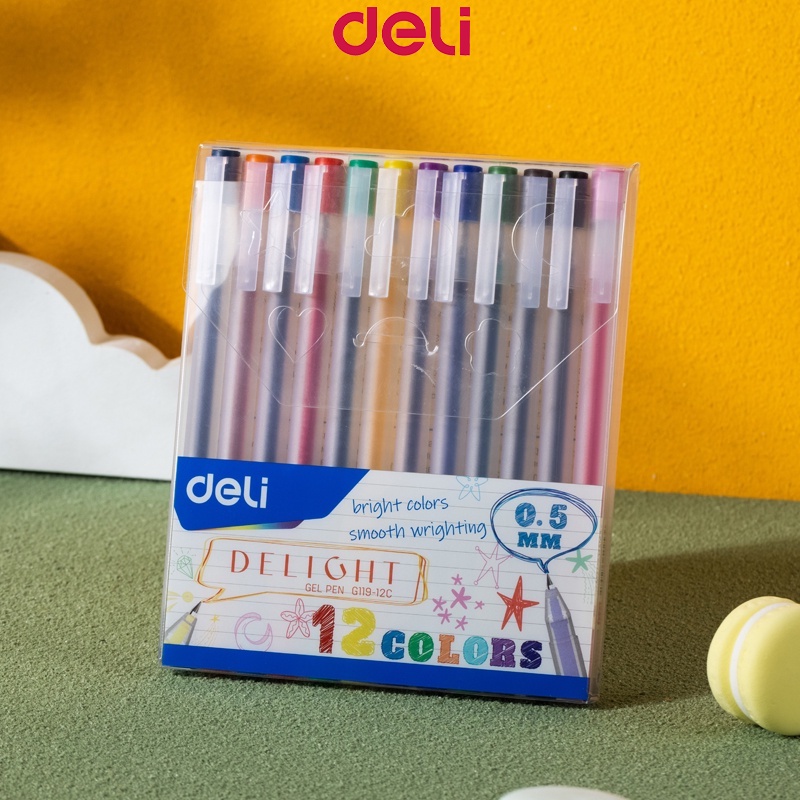 Deli 12 Colors Gel Pen 0.5mm Ballpen 12 Pcs/Box Smooth Writing Pen ...