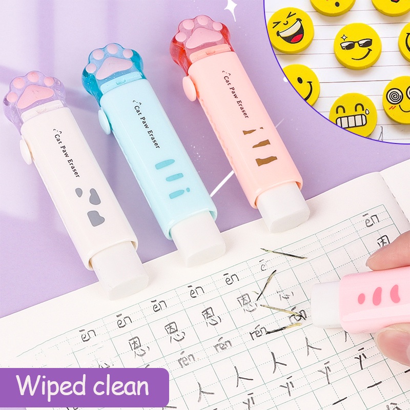 Cute cat claw Automatic Eraser retractable push-pull cartoon student ...