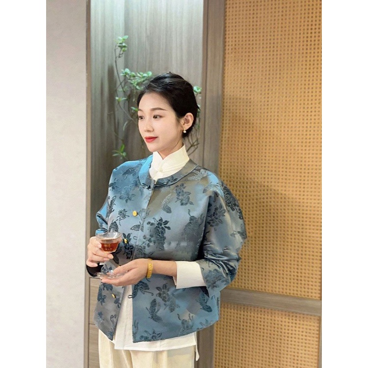 【Loss Sale】New Women Jacket Chinese Style High-end Lady Blue Jacquard ...