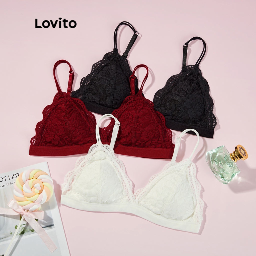 (Essential Item) Cute Basic 3/4 Coverage Contrast Lace Skinny Wireless ...