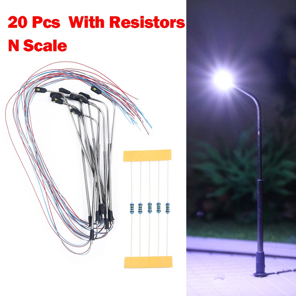 20 Pcs 8cm N Scale LED Street Lights with Resistors White Model Railway ...