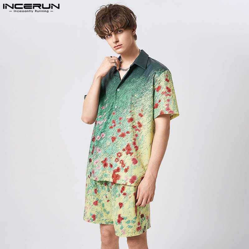 INCERUN Men's Fashion Flower Two Piece Set | Shopee Philippines
