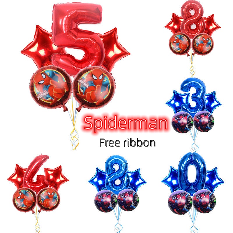 Superhero Red Blue Number Spiderman Foil Balloon The Avengers Theme ...