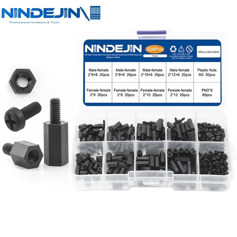 NINDEJIN Male Female Nylon Hex Standoff Kit with Plastic Screws Nuts M2 ...