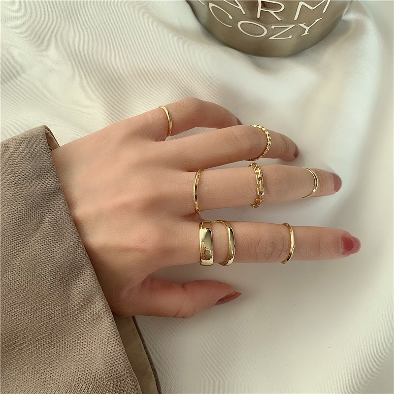 New 7pcs set of rings for women's fashionable personality light luxury inse style advanced ...