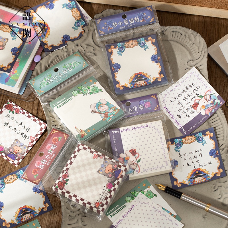 100 Pieces Square Notepad Star Picking Fairy Tale Town Series Adorable ...