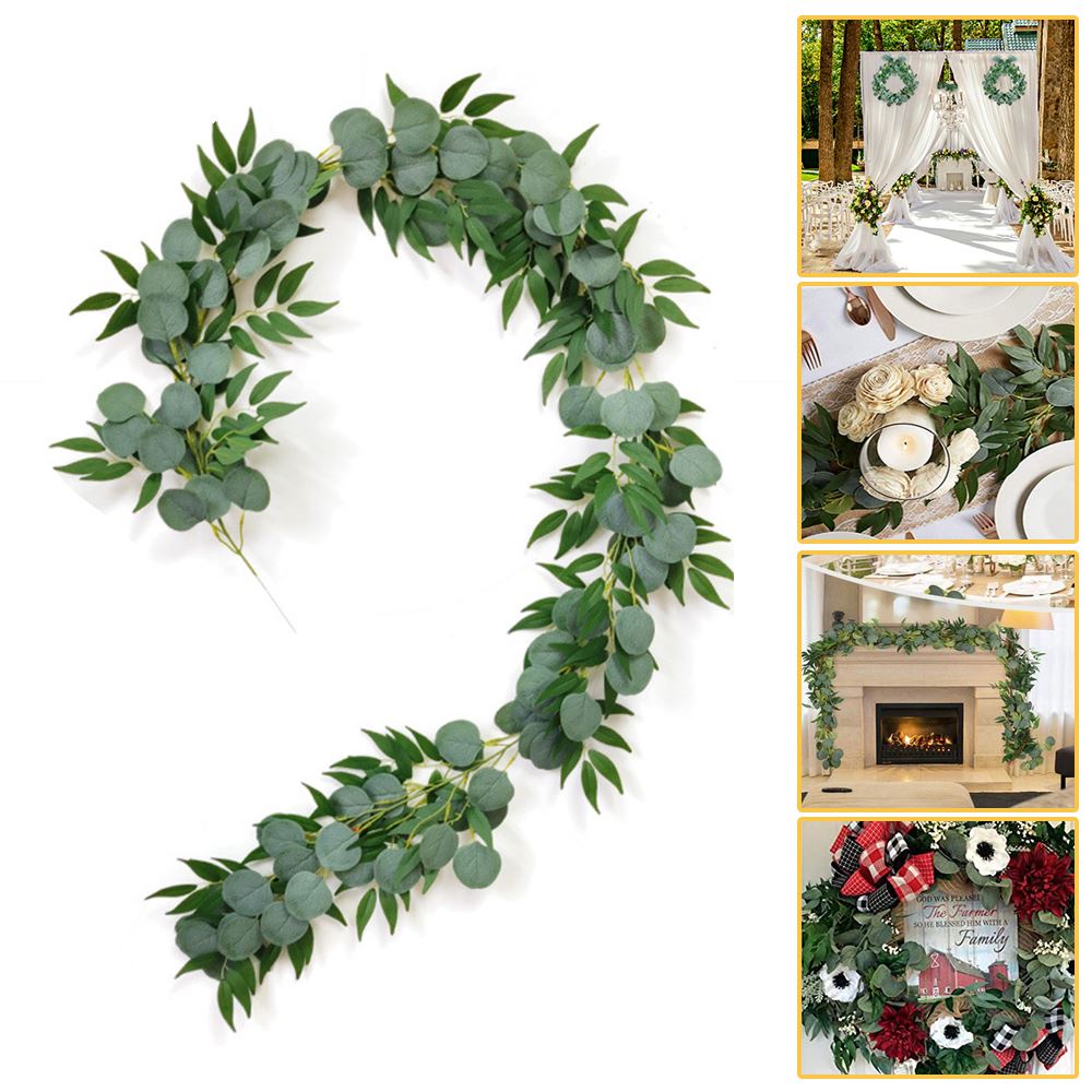 2M Artificial Green Eucalyptus Garland Leaves Vine Wreath | Shopee ...