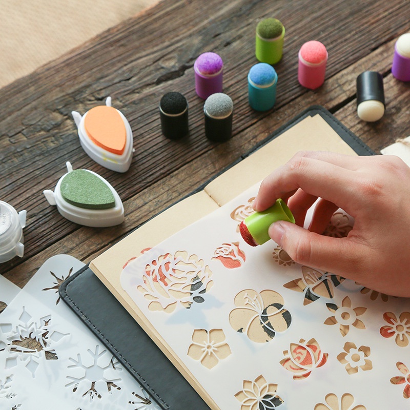 DIY Sponge Stamp Set Applicator Painting Brush Painting lace ruler Kid ...
