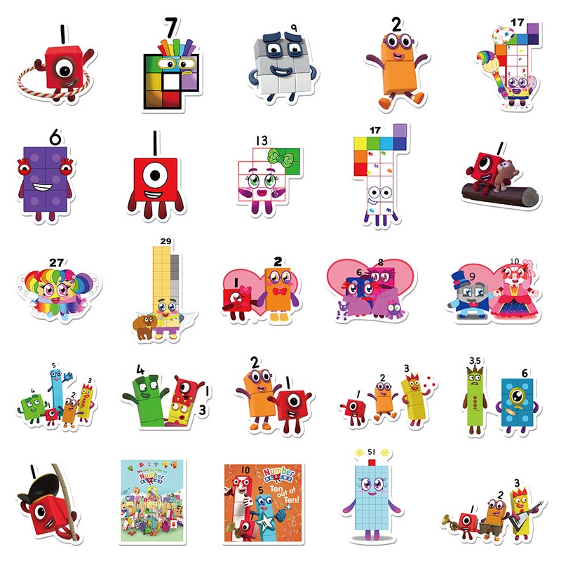 Cute 50Pcs Numberblocks Stickers Waterproof Adhesive Reusable ...
