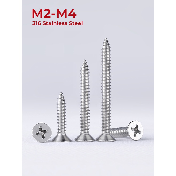 M2 M2.2 M2.6 M3 M3.5 M4 316 Stainless Steel Countersunk Head Cross Self ...
