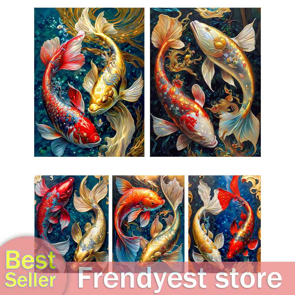 30*40CM 5D DIY Full Round Drill Diamond Painting Fish Kit Home ...