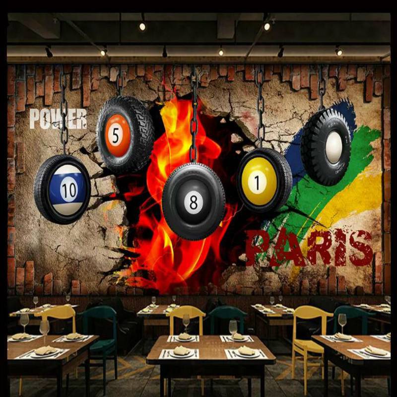 Custom Retro Nostalgia Billiards Hall Image Wall Mural Wallpaper ...