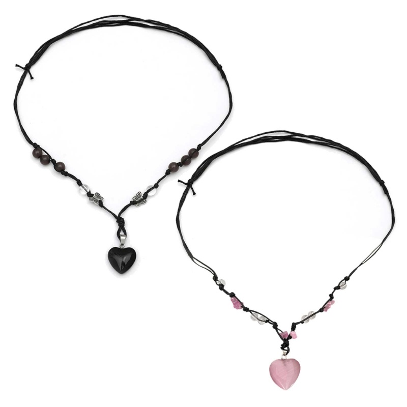 ARIN Gemstone-Pendant Necklace Natural Heart Stone Choker Chain Woven ...