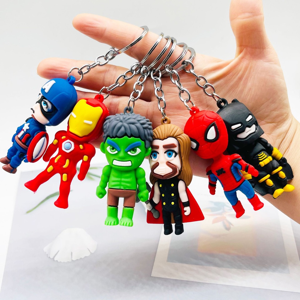 Marvel Avengers Keychains Cute Cartoon Superhero Pendant Keyholder Thanos Iron Man Spiderman ...