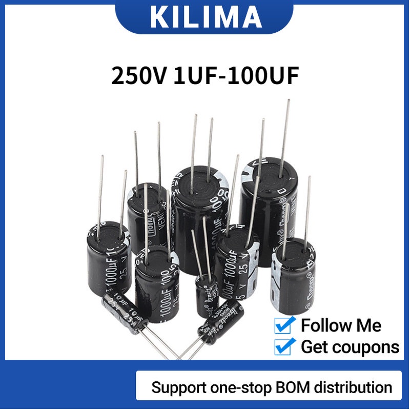 50Pcs 250V Capacitor Aluminum Electrolytic Capacitor 250V 1uF 3.3uF 6 ...