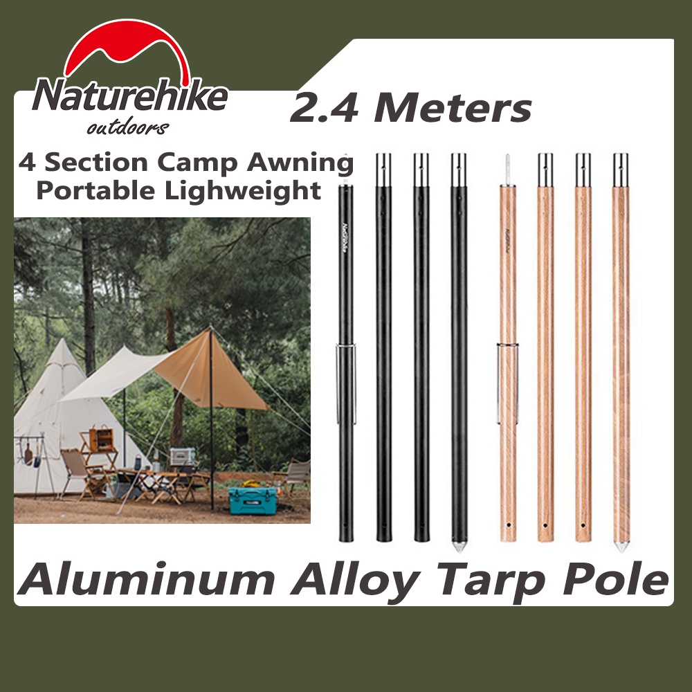 Naturehike 2.4M Tarp Pole Camping Tent Pole 4 Section Camp Awning ...
