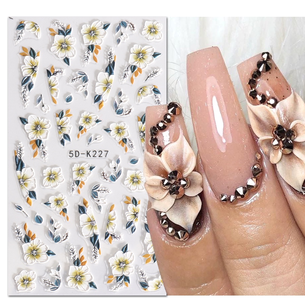5D Embossed Violet Iris Daisy Flower Nail Sticker Purple Floral Sliders ...