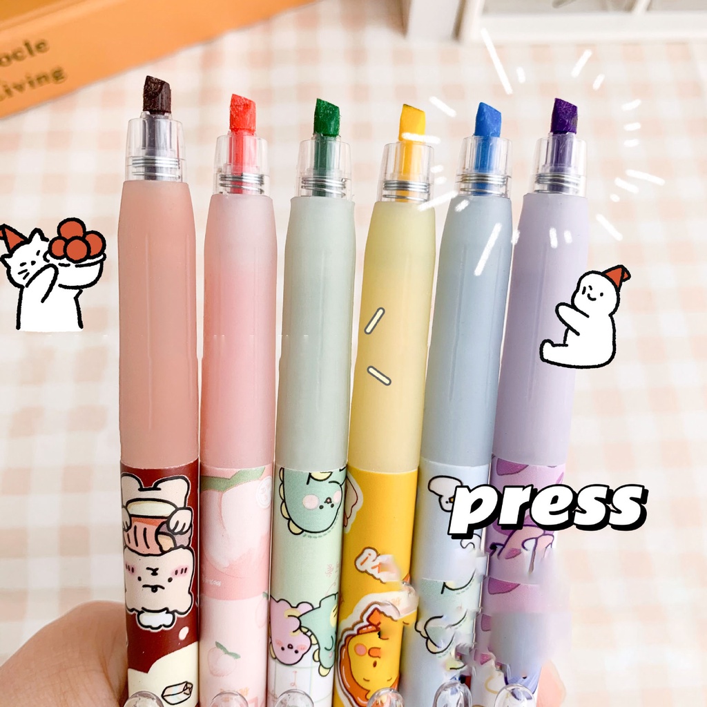 6 Pcs Cute Cartoon Rainbow Color Marker Pen Student Large Capacity ...