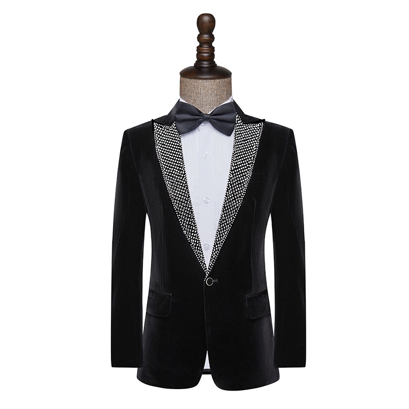 Black performance suit Men's costume Singer stage performance host Art ...