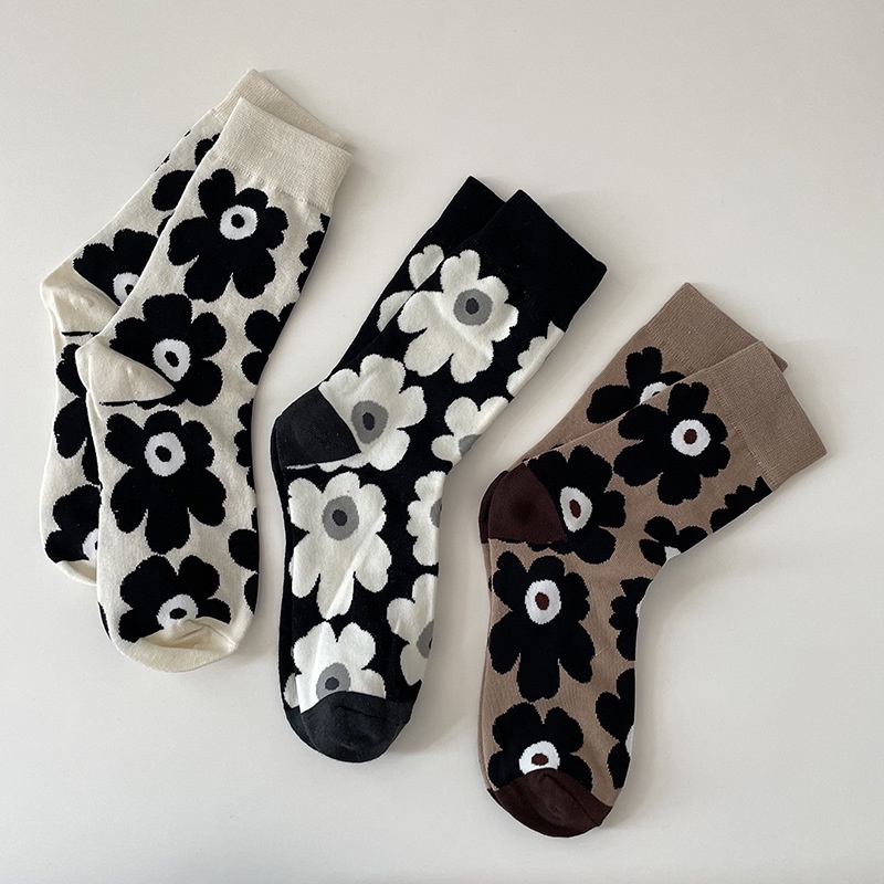 Ins Vintage Korean Women's Socks Hyun Elegant Style Plain Color Art ...