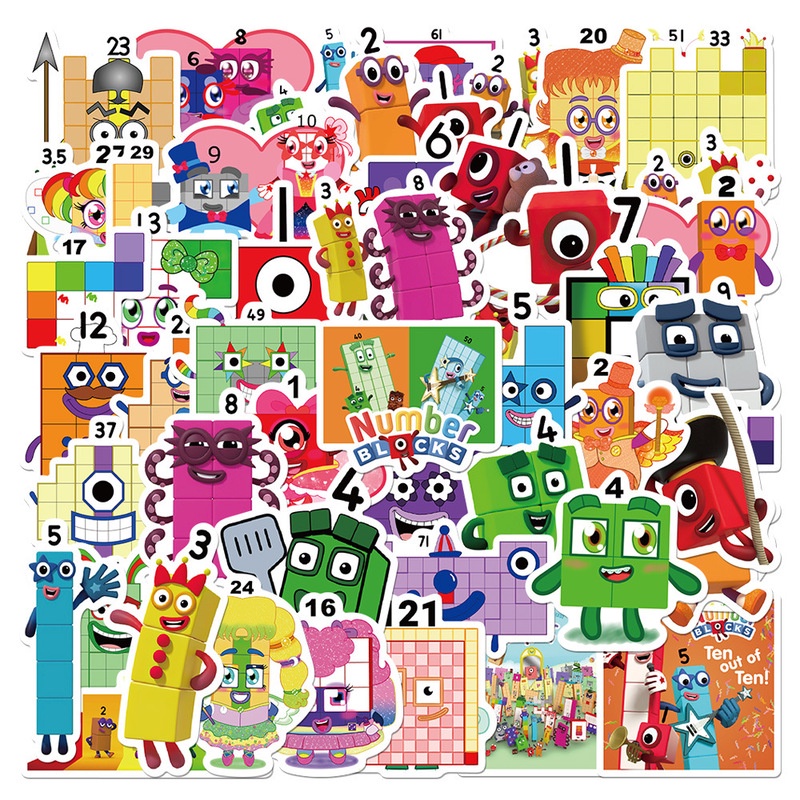 50Pcs Numberblocks Stickers Waterproof Adhesive Reusable Decoration For ...