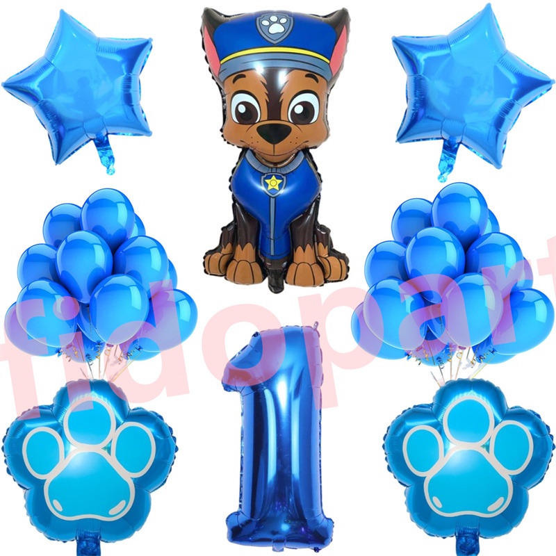 27pcs Paw Patrol Balloons Chase Theme 32inch Blue Number Balloon Latex Balloon Kids Birthday ...