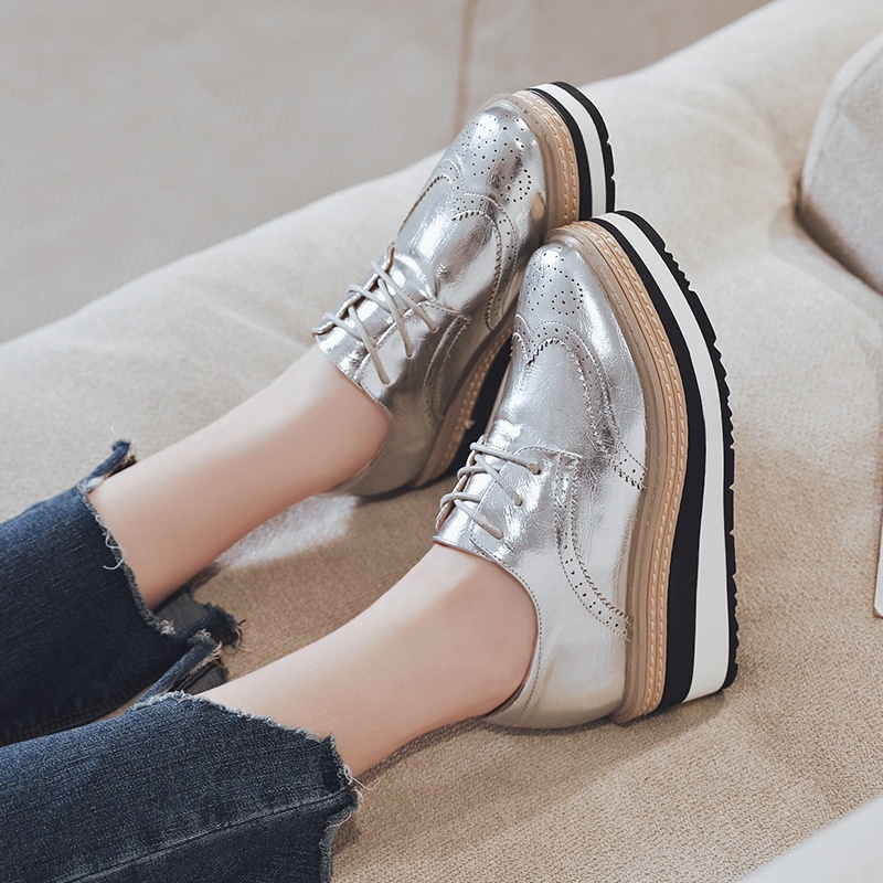 mixed color high platform bullock shoes woman square toe lace up ...