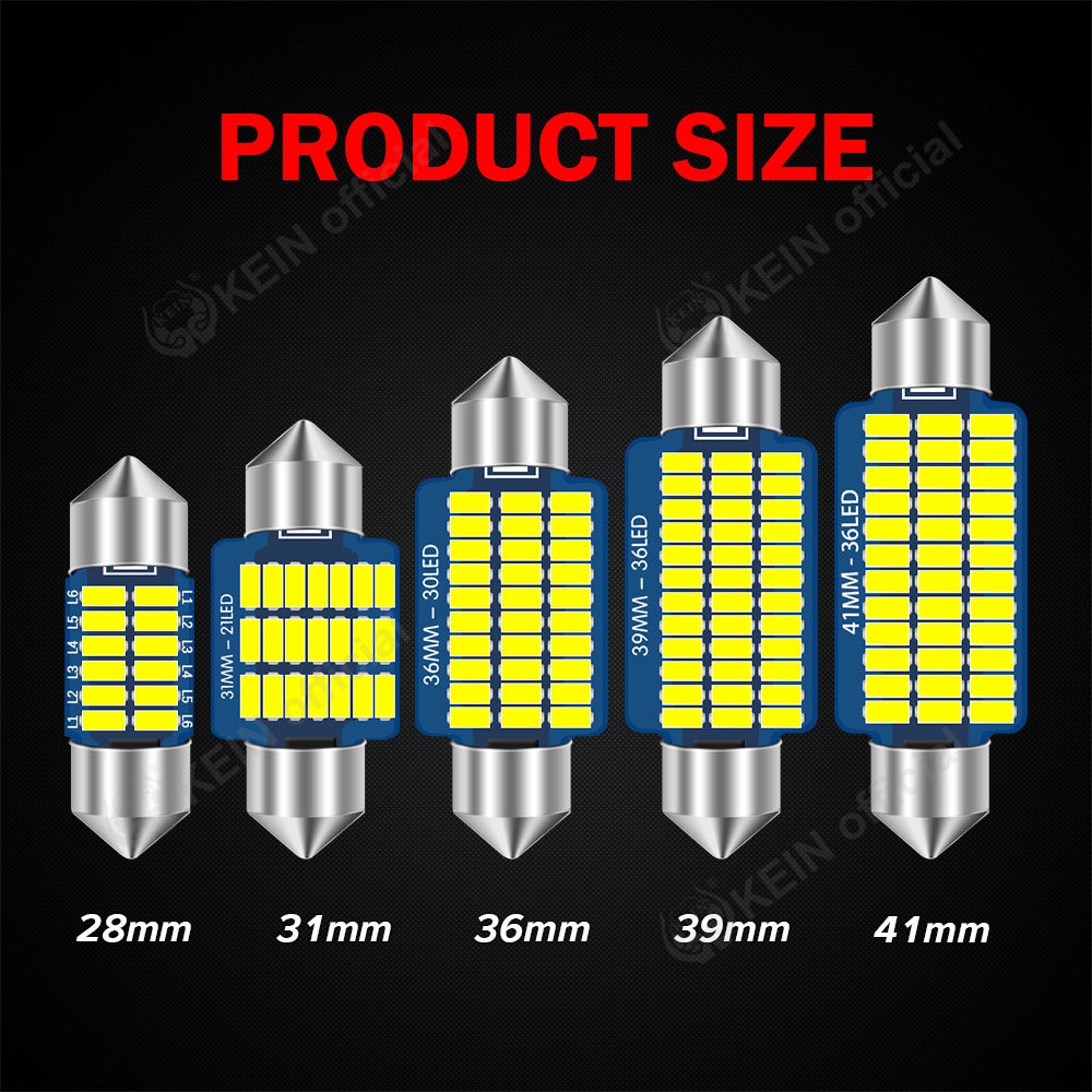 KEIN 2PCS Car Ceiling Dome Light T10 Led 31mm Festoon 28mm 36mm 39mm 41mm 194 C5W C10W C3W 3014 ...