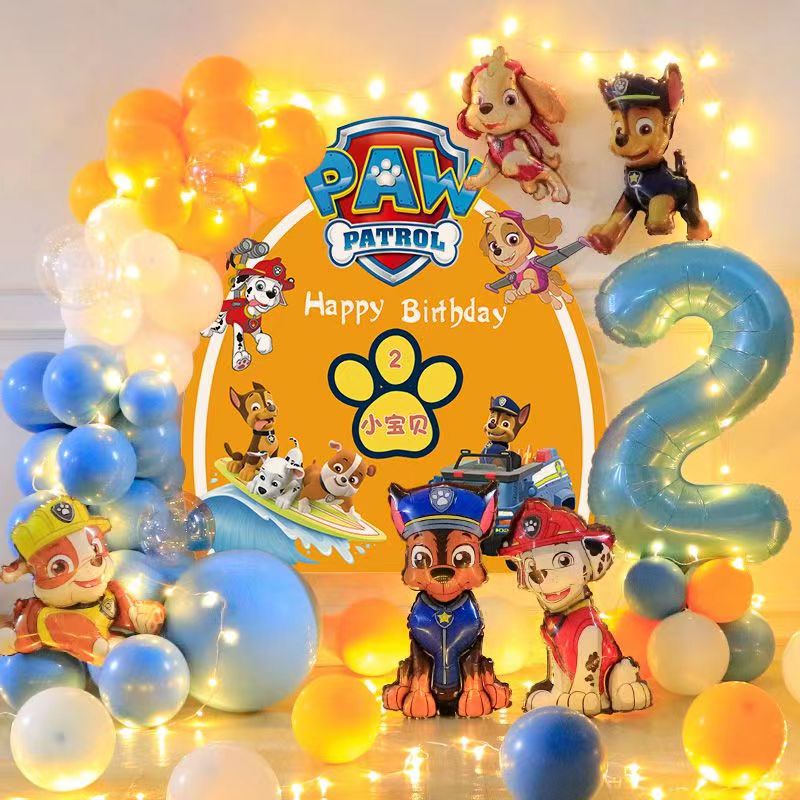 Paw Patrol Theme Chase Skye Foil Balloon 32"Blue Number Birthday Banner Cake Topper 18"Roundball ...