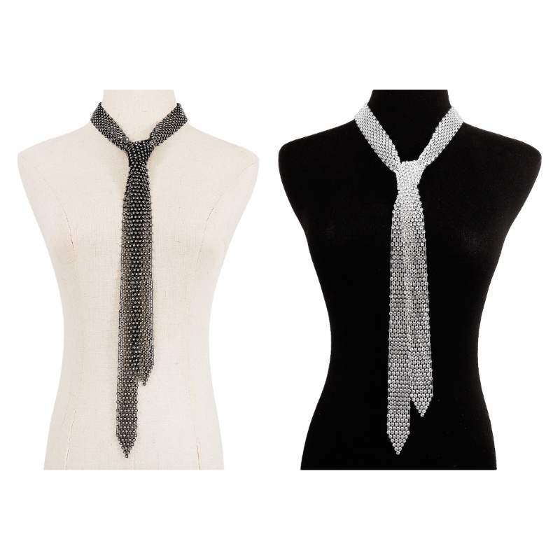 AUTU Bling Long Scarf Neckerchiefs Rhinestones Tie Choker Necklace for ...