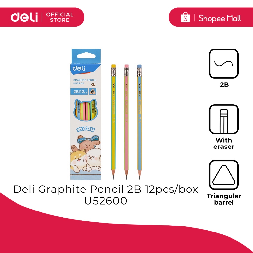 Deli U52600 Graphite Pencil 2B 12pcs/box [79U52600P12] | Shopee Philippines