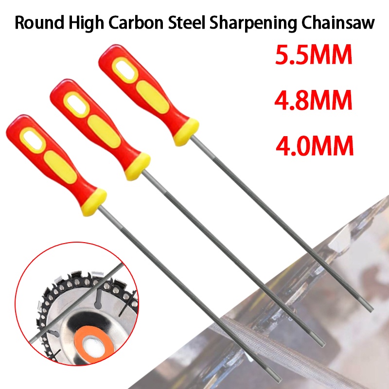 3PCS Chainsaw Chain File Round Handle Saw Chain File Sharpener For ...