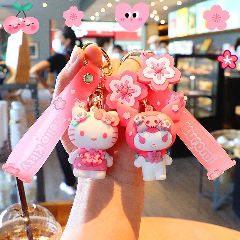 Sanrio Cute Keychains Kuromi Key Ring Cherry Blossoms Cinnamon Pendant ...