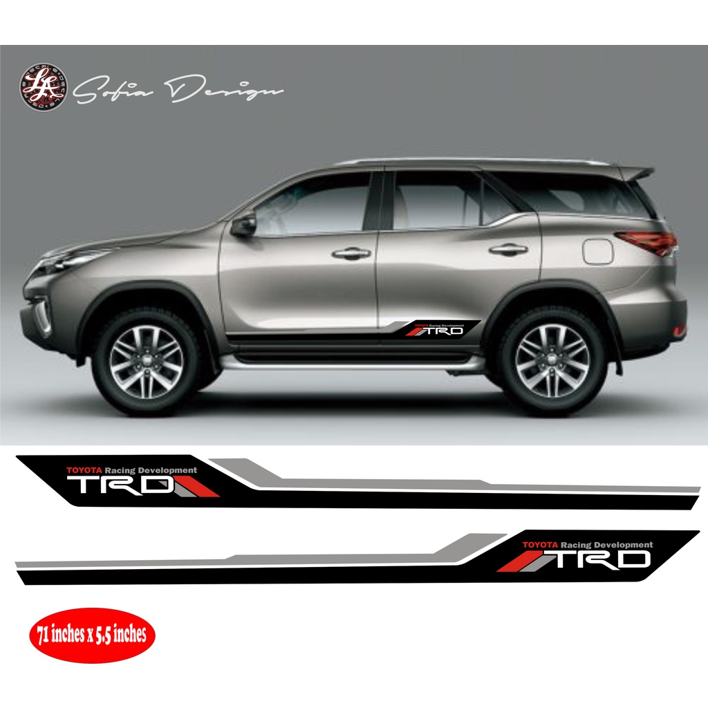 x2 TOYOTA FORTUNER SIDE BODY DECAL STICKER / MACHINE CUT VINYL STICKER ...