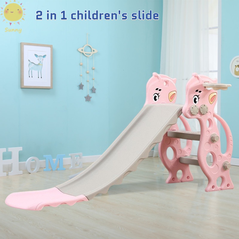 2 In 1 Kids Slide Set with Basketball Hoop Slide Toys Children's Fawn ...