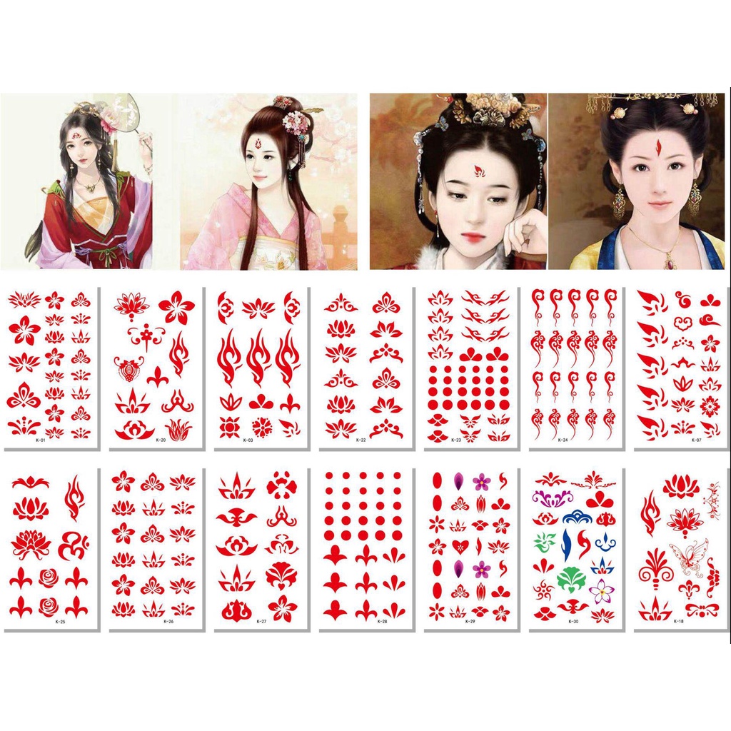 Huadian Eyebrow Tattoo Paste Aesthetic Art Ancient Style Hanfu Children ...