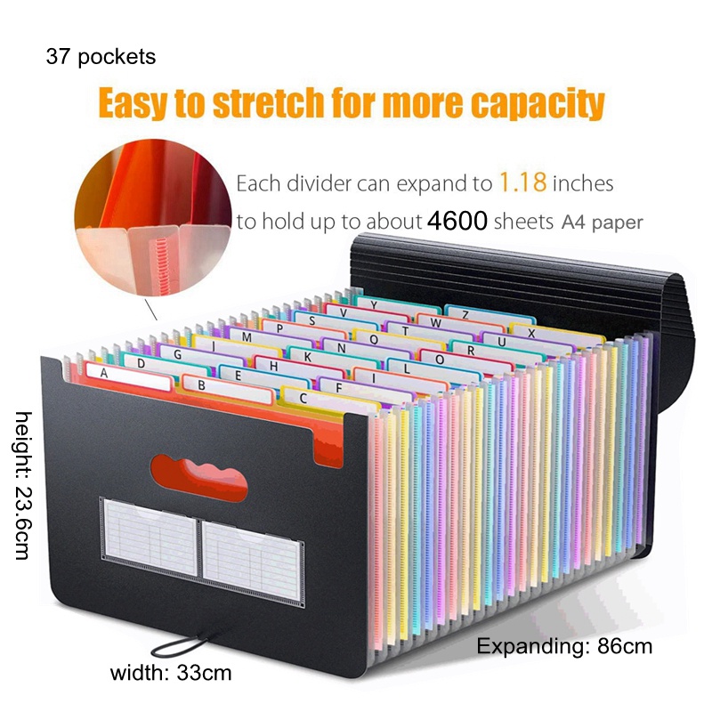 37 Pockets A4 Expanding File Folder Document Organizer Portable Paper ...