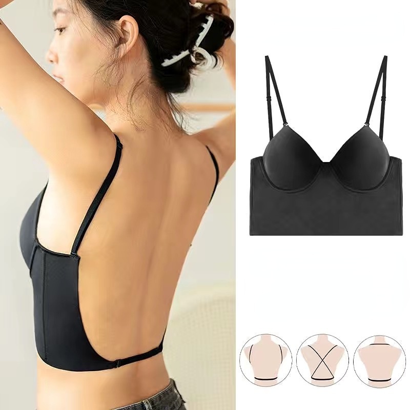 【Backless Bra】Sexy Backless Women's Thin Cup Bra Girl Steel Ring Push Up Underwear Ladies ...