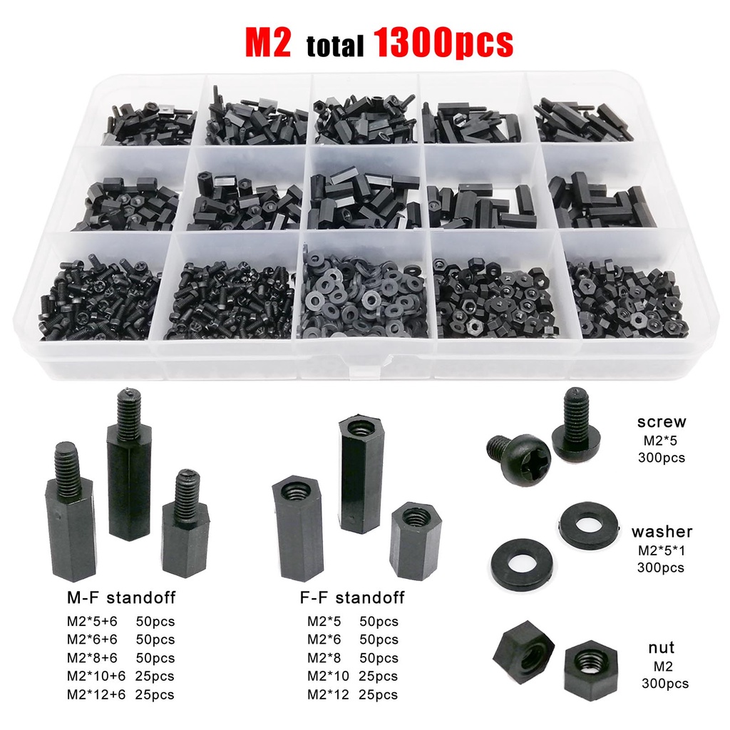 445/1300pcs M2 M2.5 M3 M4 Black Plastic Nylon Insulated Hex Standoff ...
