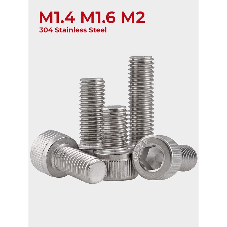 M1.4 M1.6 M2 DIN912 304 Stainless Steel A2-70 Cup Head Hexagon Hex Socket Cap Allen Head Bolts ...