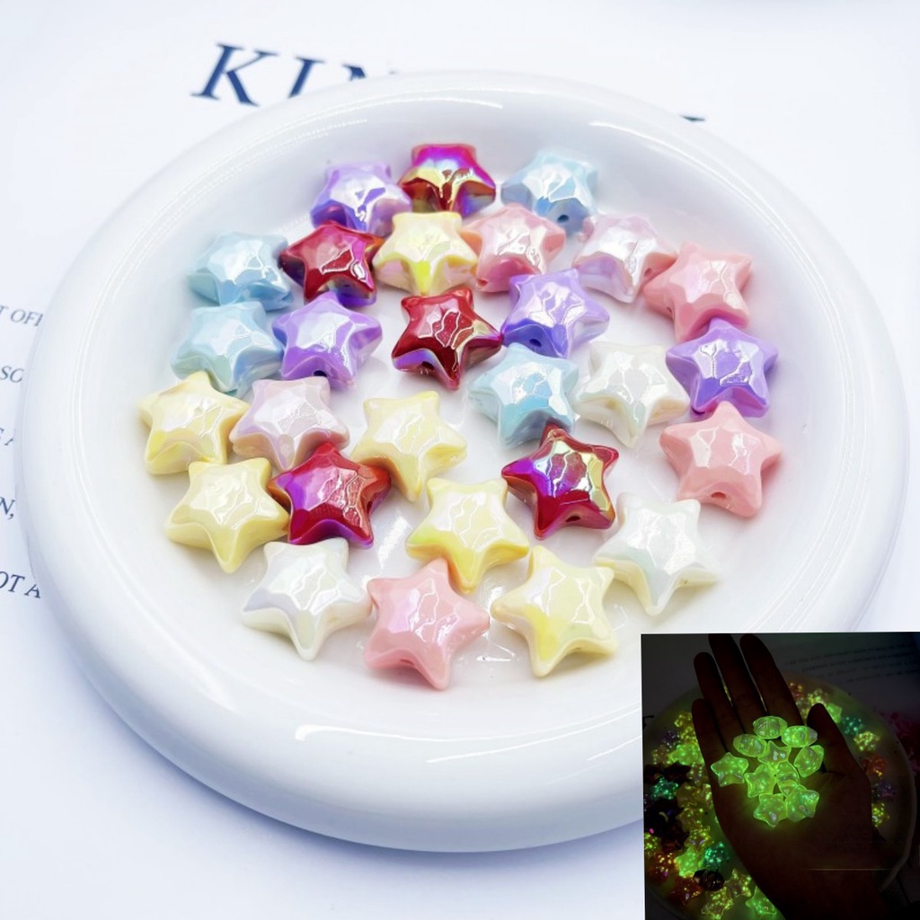 5pcs Fashion Luminous Faceted Five-pointed Star Loose Beads DIY Acrylic ...