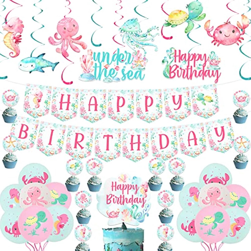 CHEEREVEAL Ocean Birthday Decorations for Girls - Under the Sea Cake ...