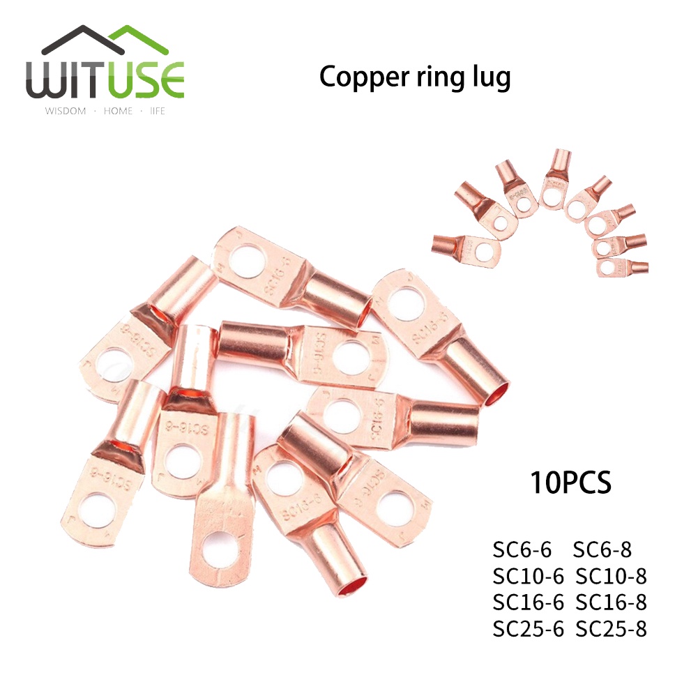 10Pcs SC Tinned Copper Ring Lug Wire Connectors Bare Battery Cable ...