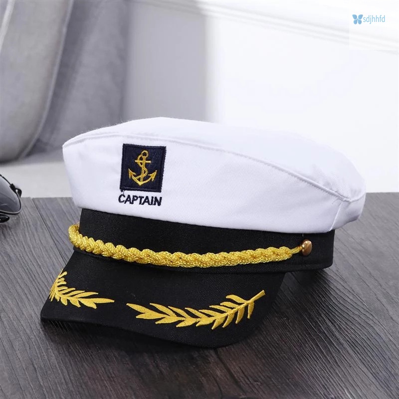 White Captain's Hat Nautical Themed White Hat Boat Ship Cap Costume ...
