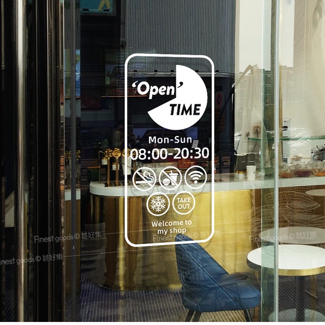 Vinyl Wall Stickers Opening Hours Personalized Work Time Welcome Window ...