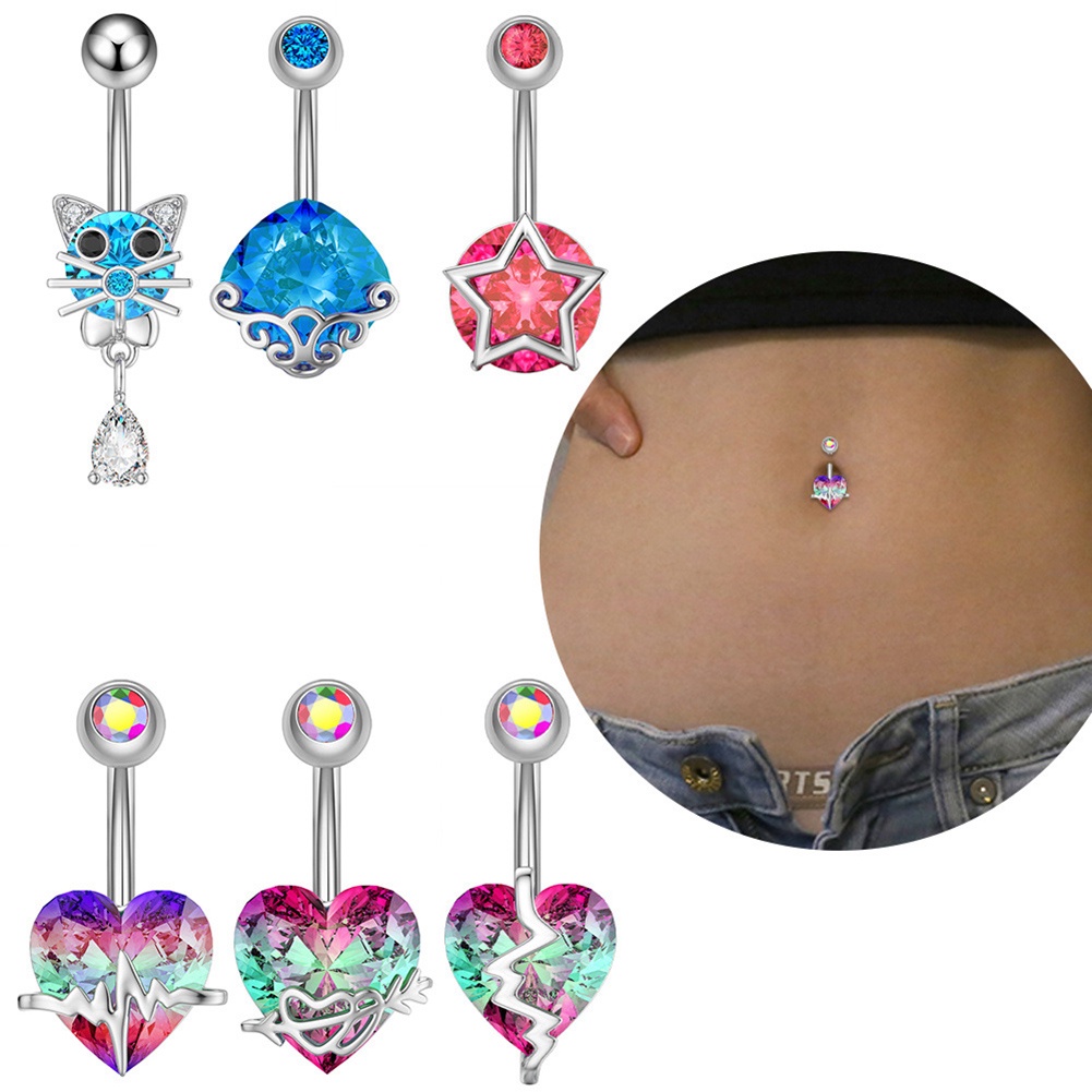 Navel Piercings Multicolor Animals Pendant Navel Rings Crystal Belly Rings Stainless Steel Belly ...