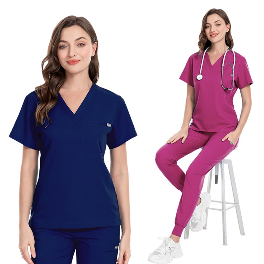 Newest Fashion Womens Scrub Suit V-neck Short Sleeves Pocket T-Shirt ...